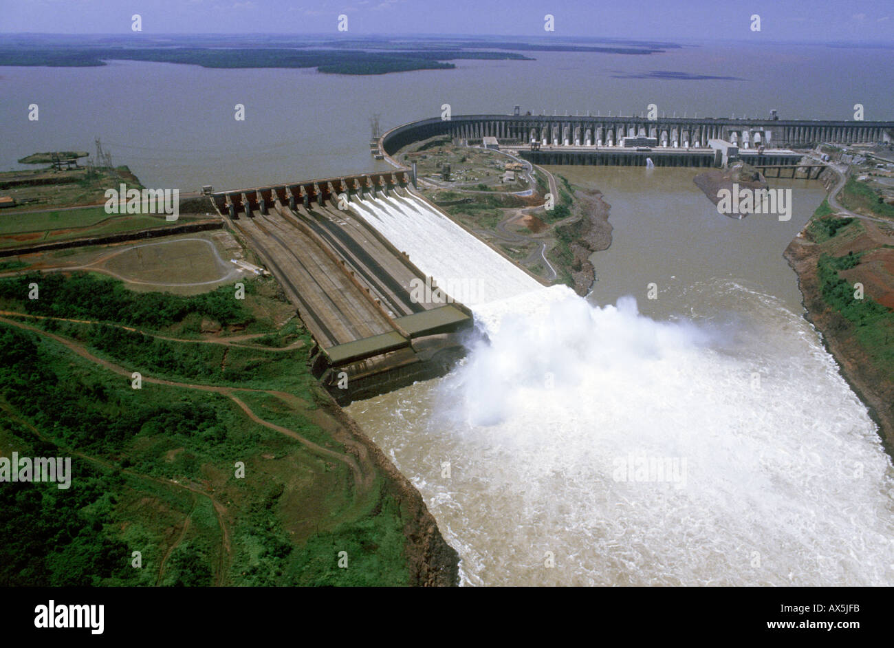 Parana State, Brazil. Aerial view of the Itaipu Hydroelectric Dam with ...