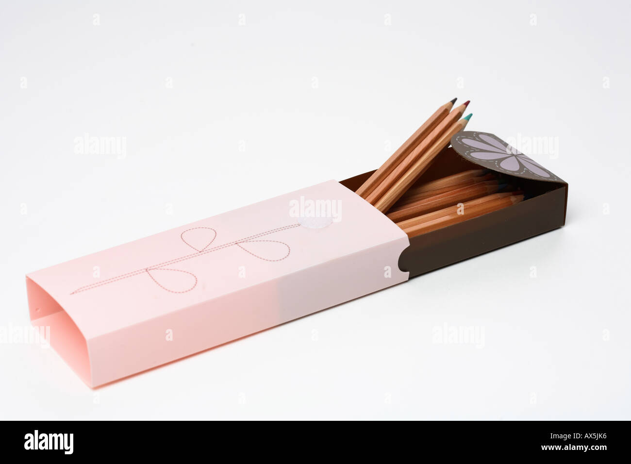 Pink Pencil Box with Color Pencils Stock Photo - Alamy