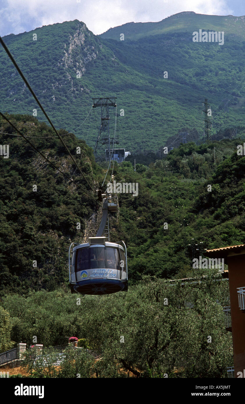 Monte Baldo cable car approaching Malcesine, on Lake Garda, Italy Stock ...