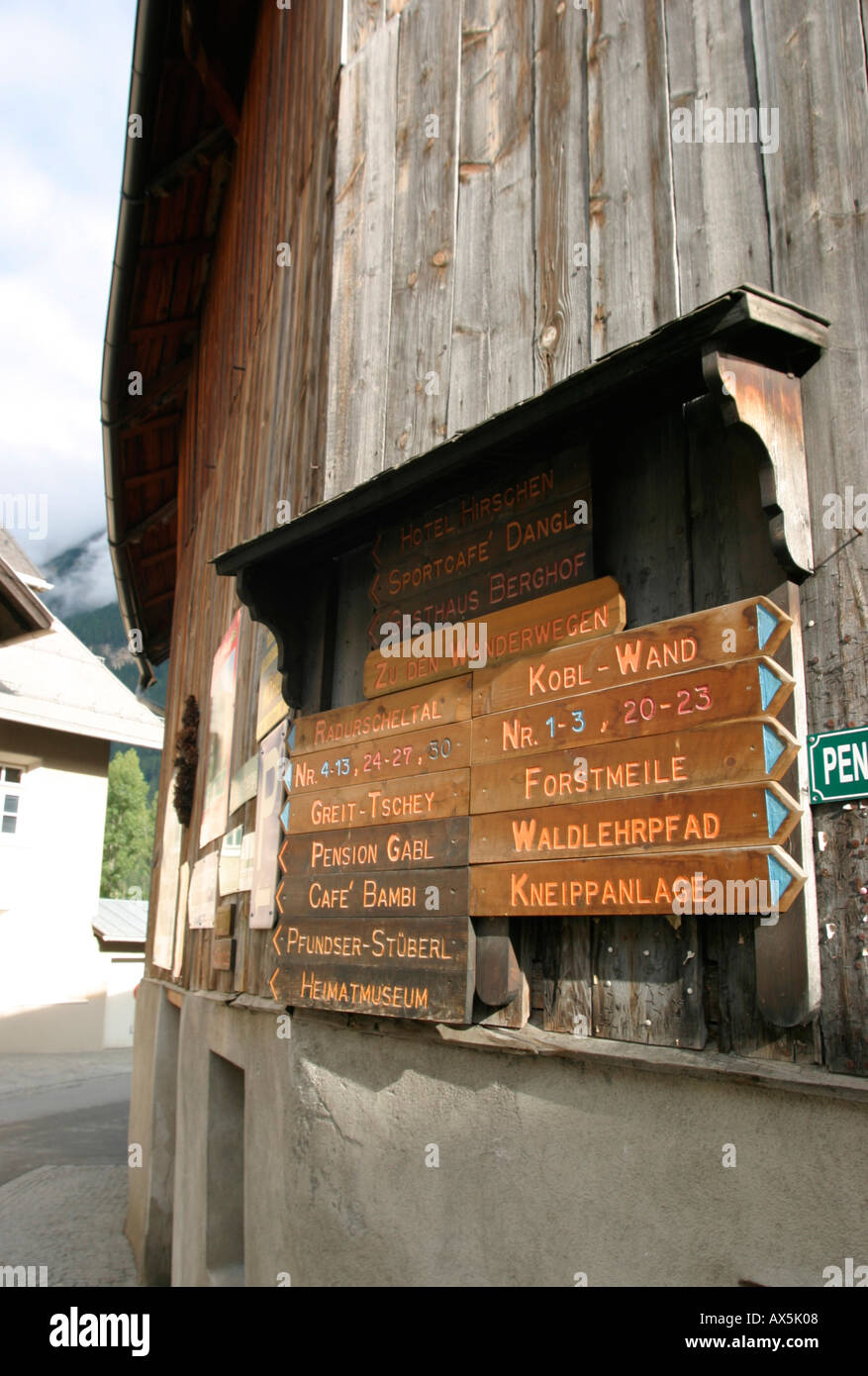 Signboard in Alpine Village of Stuben in Austrian Tirol Stock Photo - Alamy