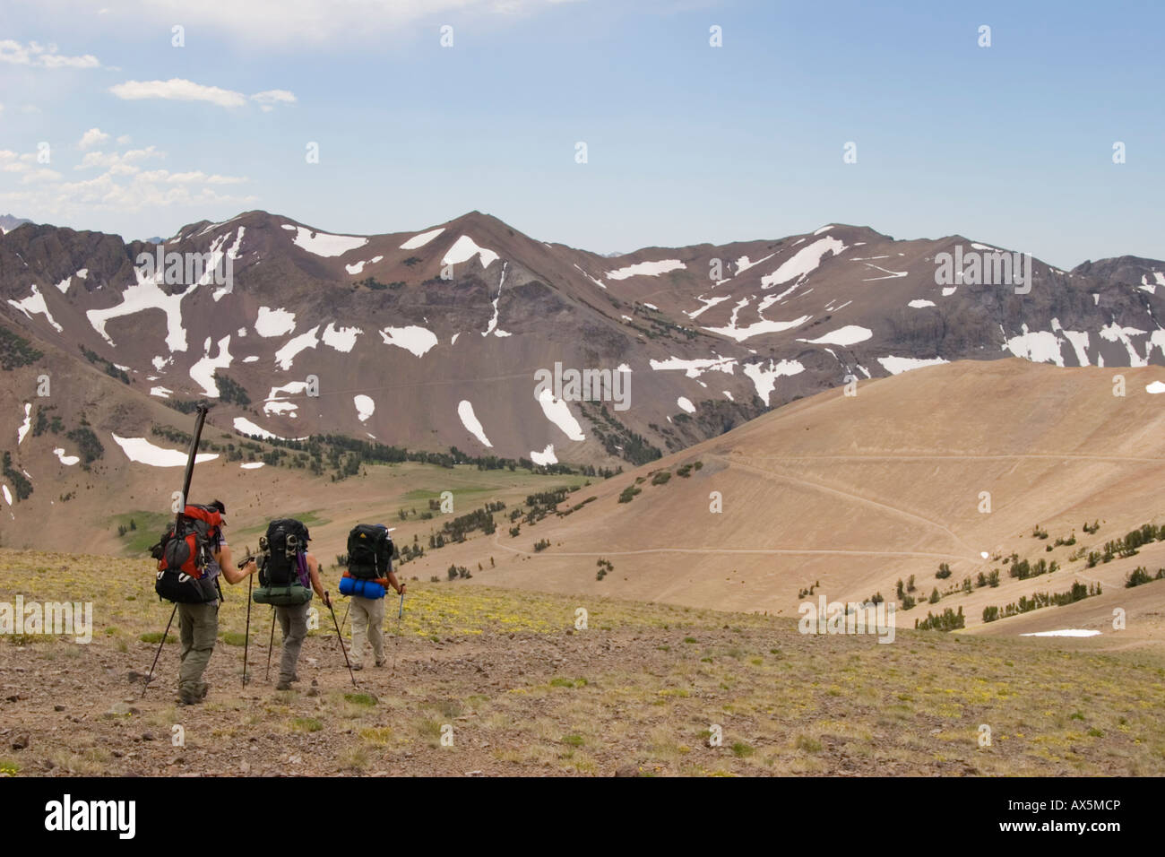 A group of backpackers hiking down into Kennedy Canyon Emigrant ...
