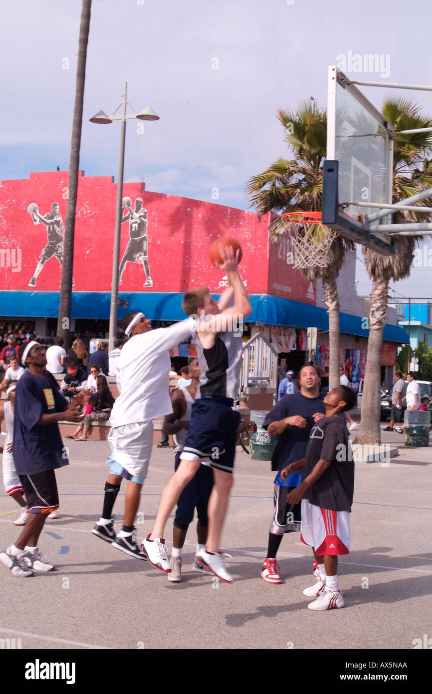 Basketball on the beach in crazy Venice Beach California Stock Photo ...