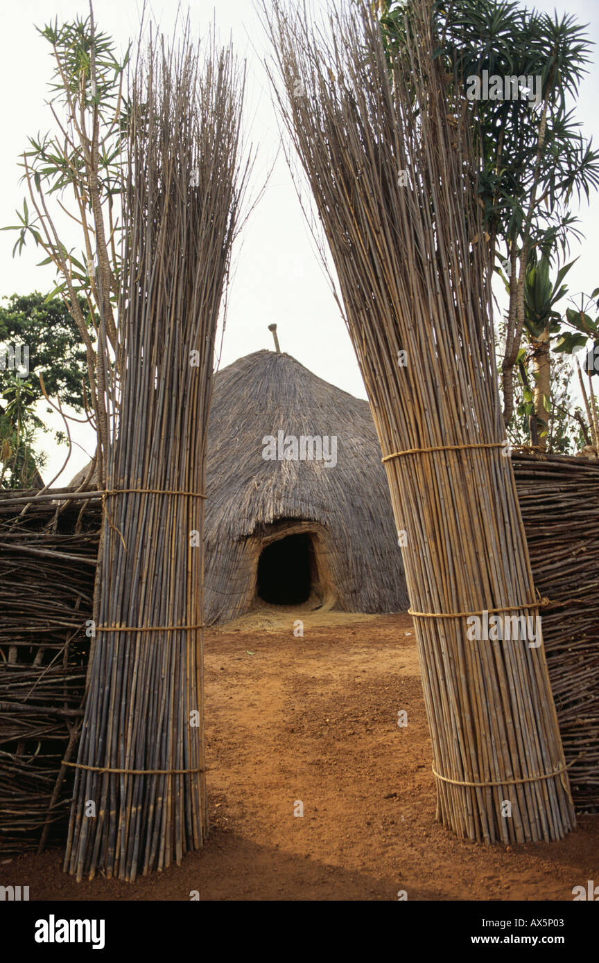 Karrera, Burundi. Traditional reed house with reed columns at the ...