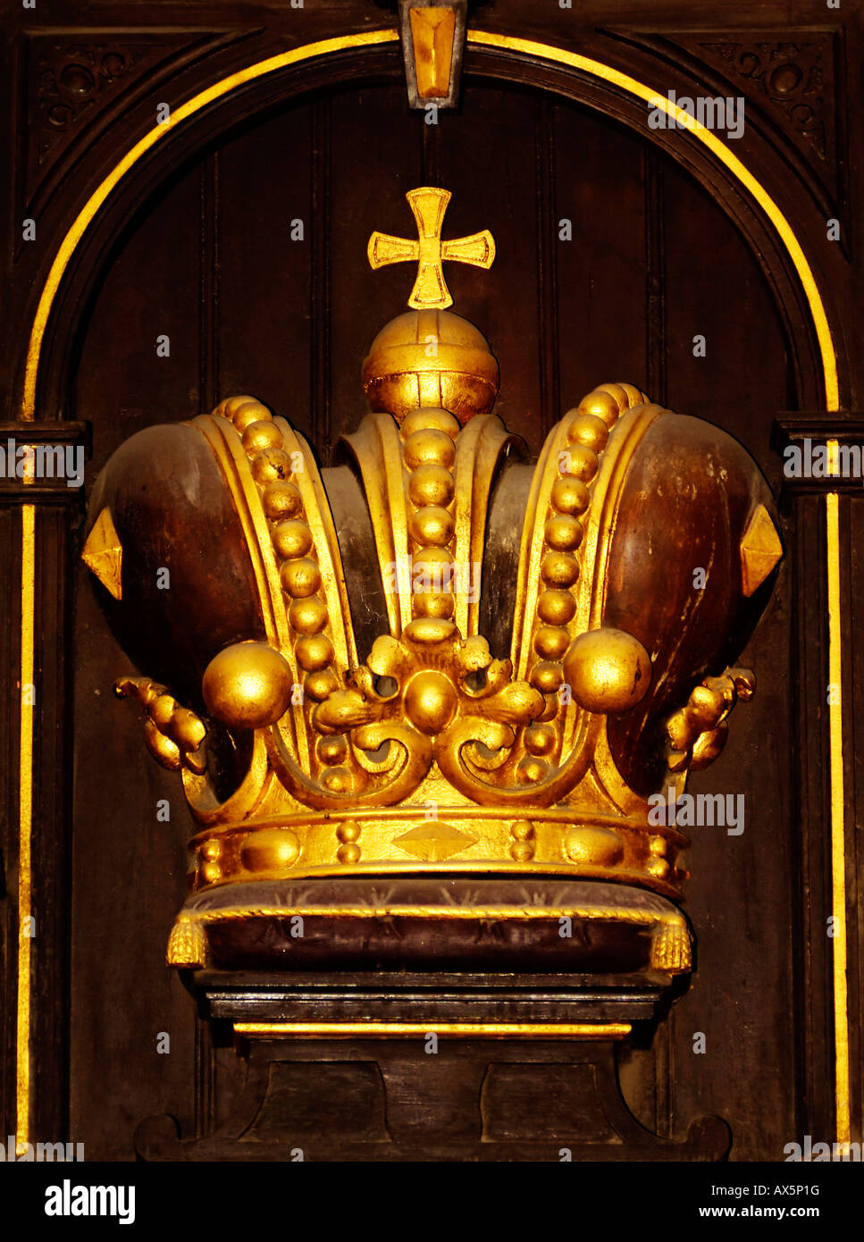 Imperial crown on a building facade in the historic centre of Prague ...