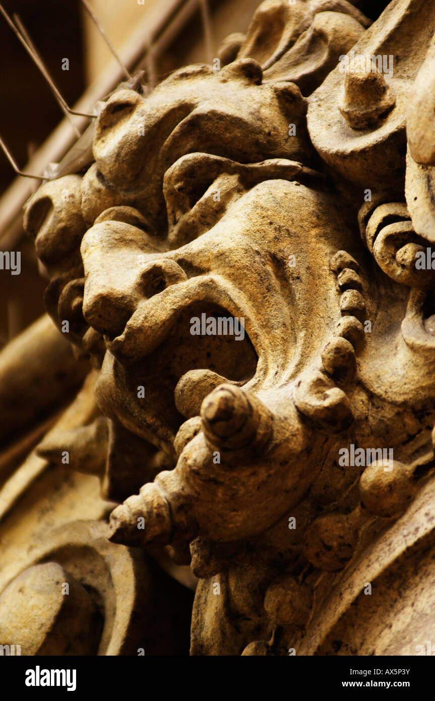 Stone face on a building facade in the historic centre of Prague, Czech ...