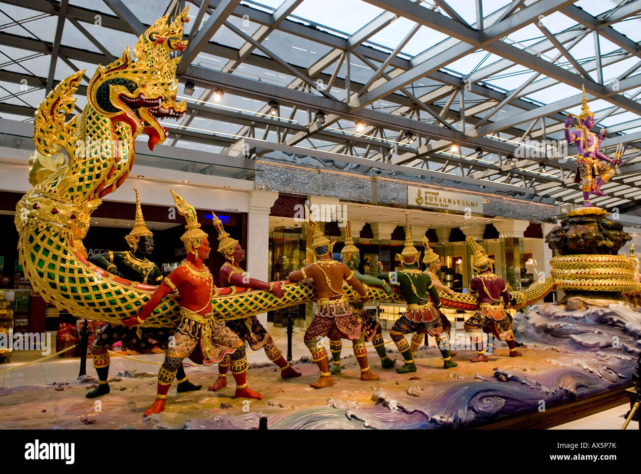Naga snake with demons at Suvarnabhumi Airport, Bangkok, Thailand ...