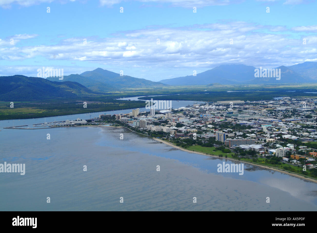 Aerial scene of port and city of Cairns Queensland Australia Stock ...