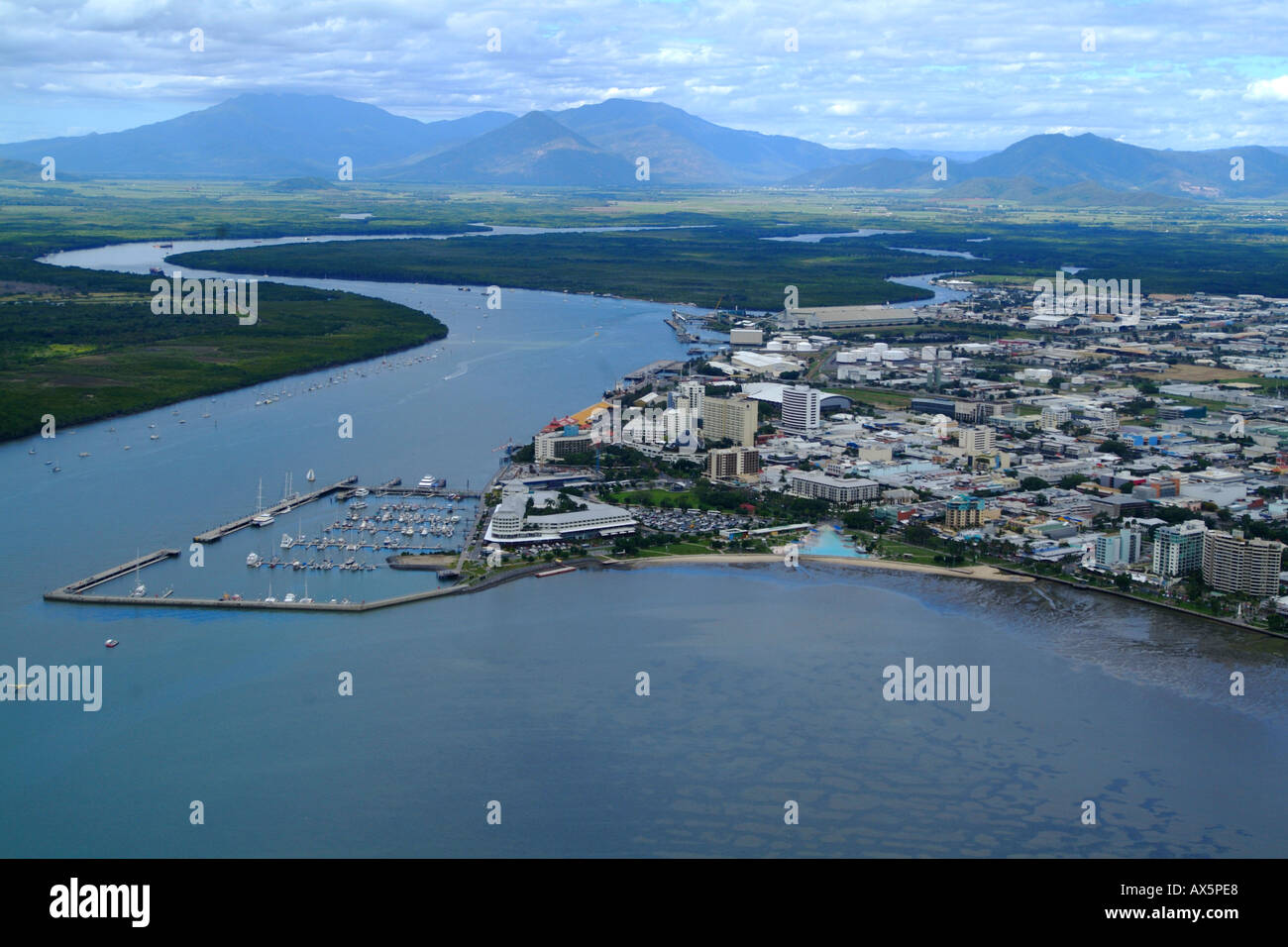 Aerial scene of port and city of Cairns Queensland Australia Stock ...