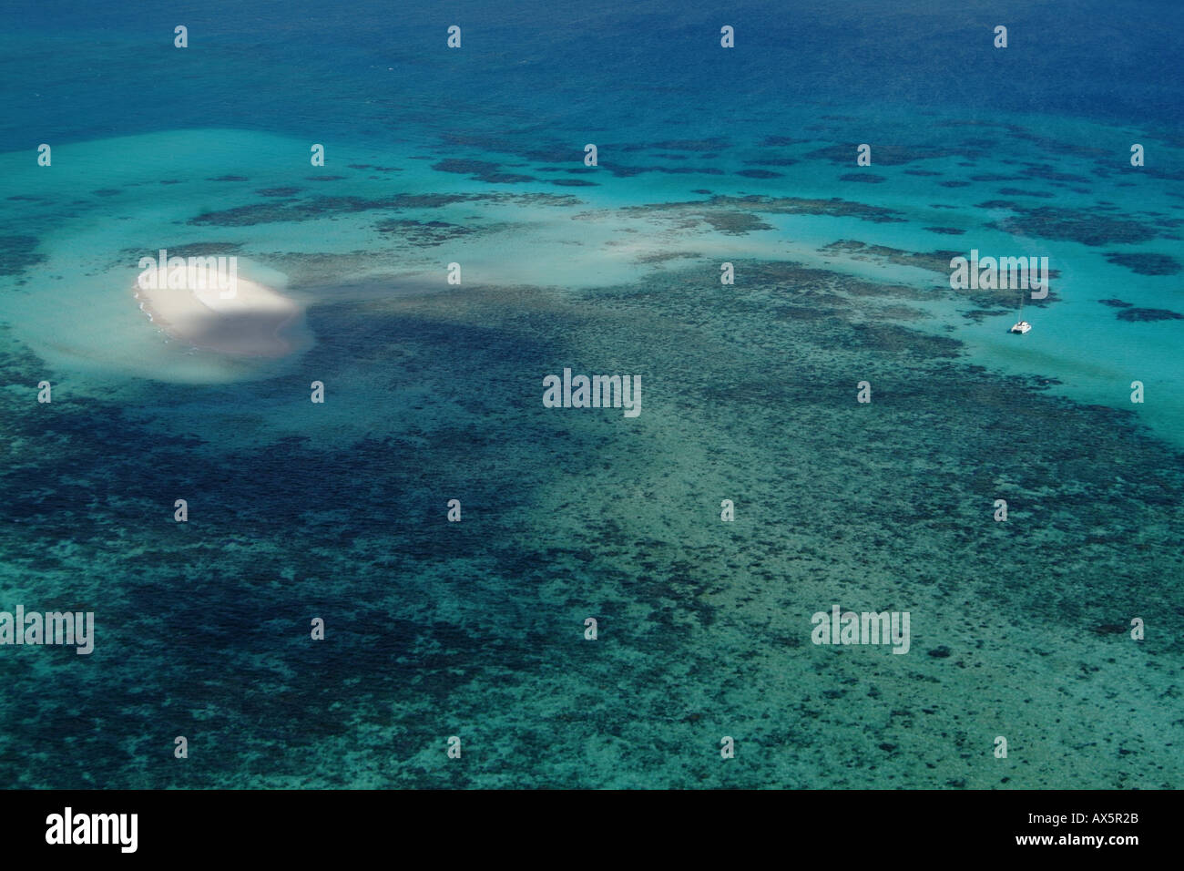 Aerial scene of Great Barrier Reef near Cairns Queensland Australia ...