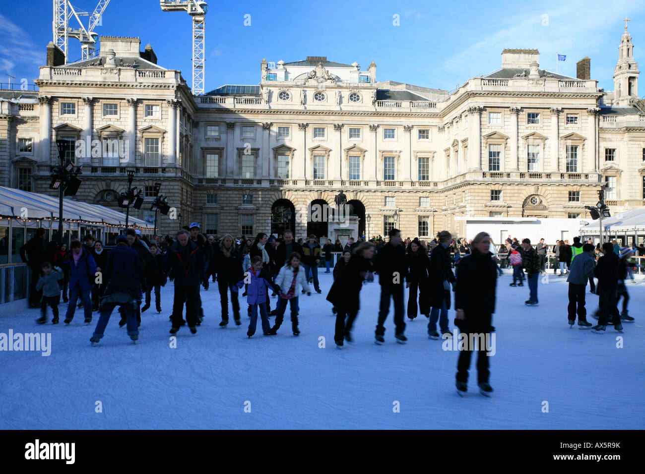Outdoor skating rink in outside Somerset House in wintertime, London ...