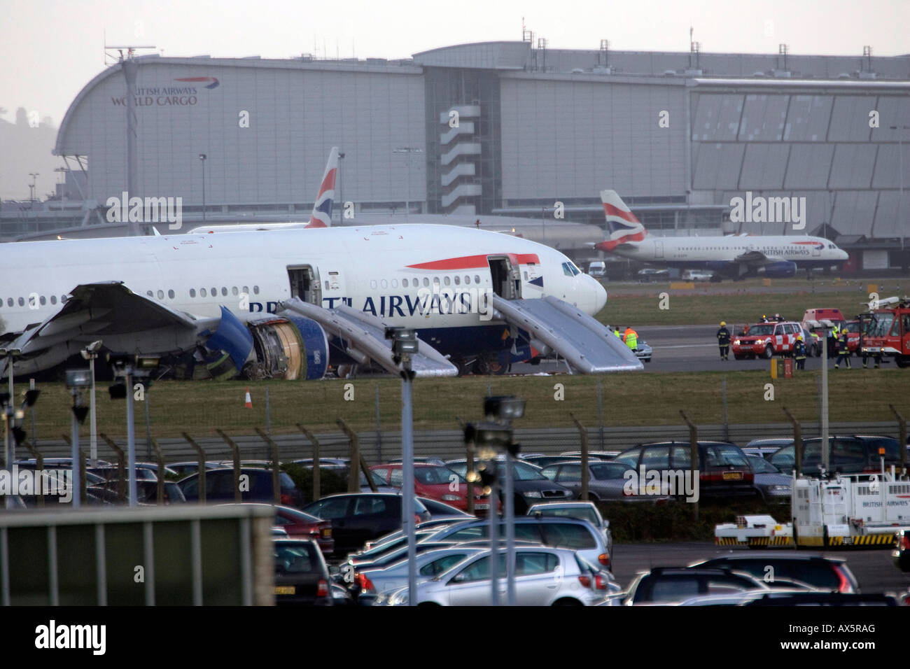 BA Boeing 777 jet plane crashes at Heathrow Stock Photo - Alamy