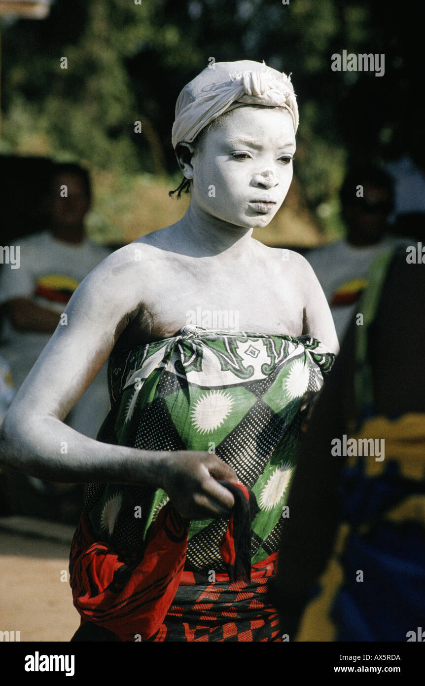 Ujiji, Tanzania. Traditional dancer with whitened body wearing green ...