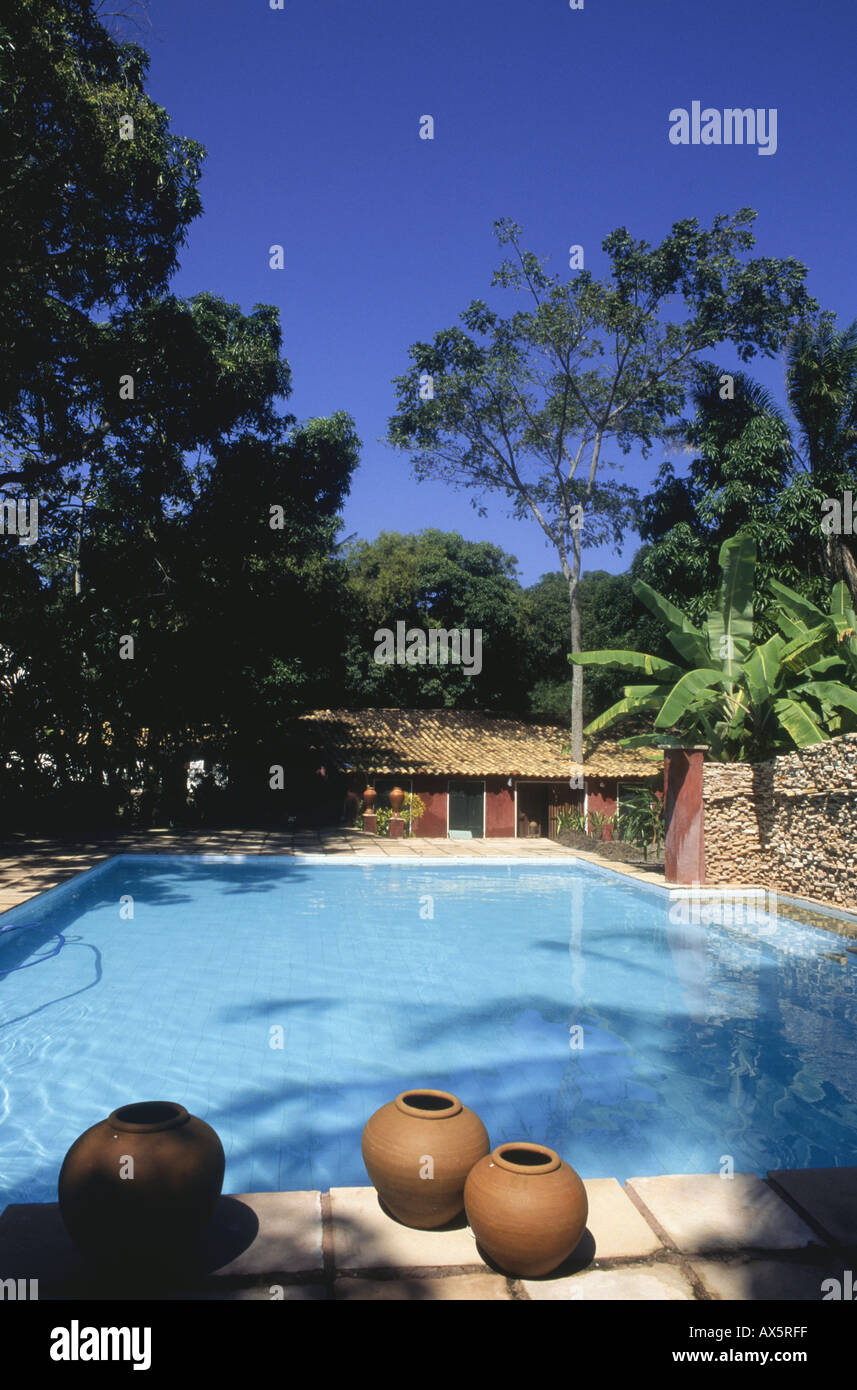 Itaparica, Bahia State. View of a swimming pool of the hotel Arco Iris ...