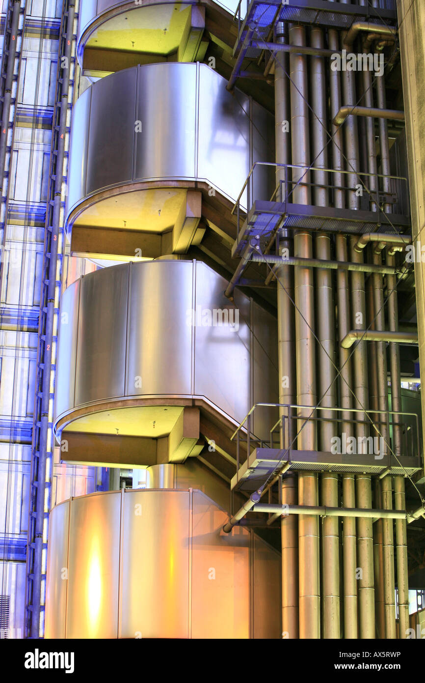 Lloyd's of London building, colourfully illuminated metal architecture ...
