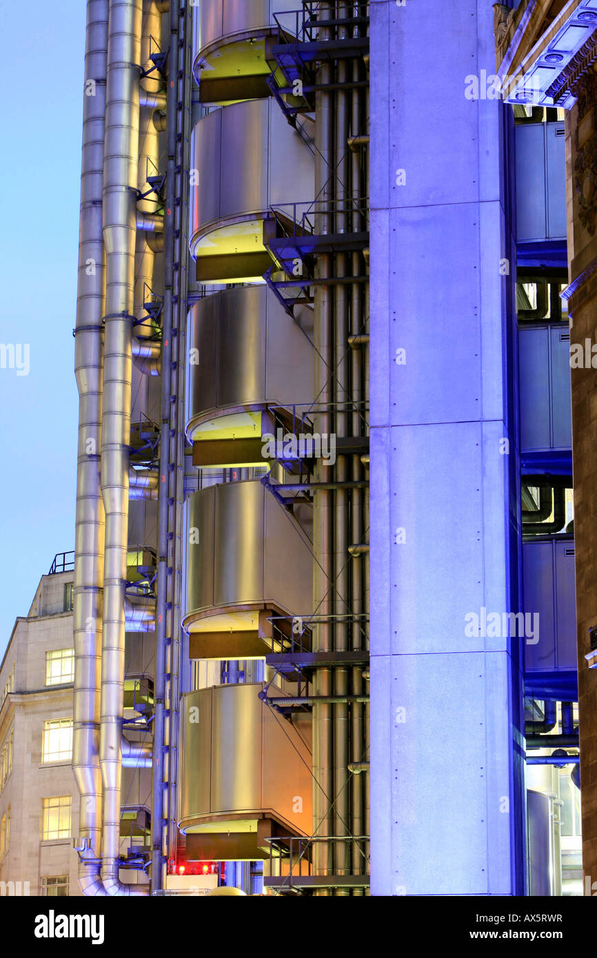 Lloyd's of London building, colourfully illuminated metal architecture ...