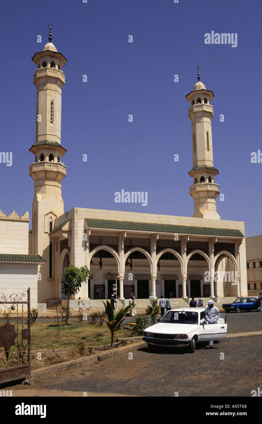 The Gambia. Mosque with steps and twin minarets Stock Photo - Alamy