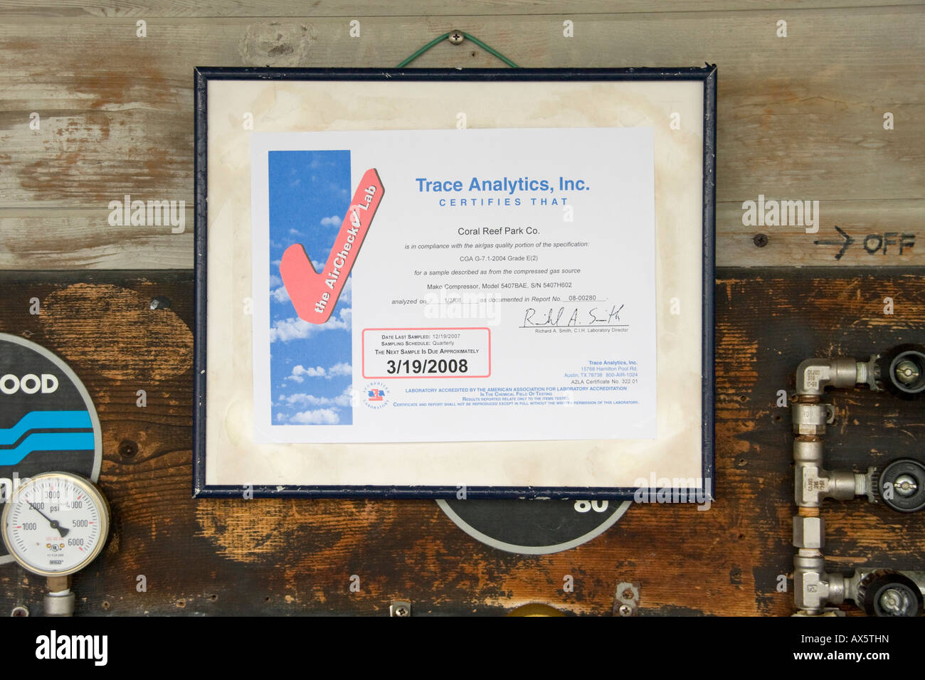 Permit, licence posted at a scuba diving school, Florida, USA Stock ...