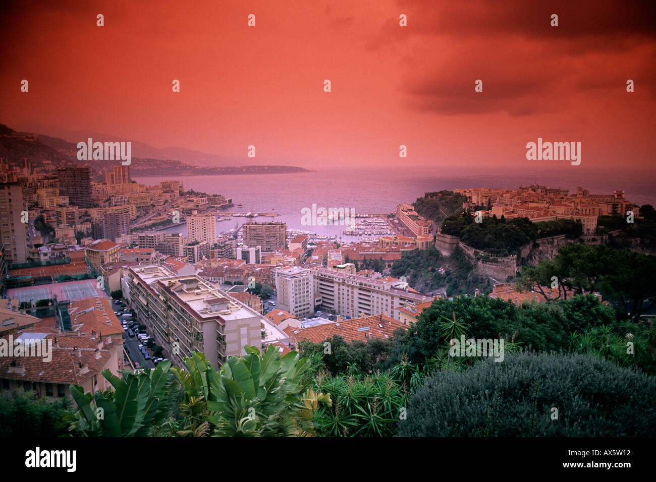 sunset from above Royal Castle at Monaco Harbor Monte Carlo Stock Photo ...