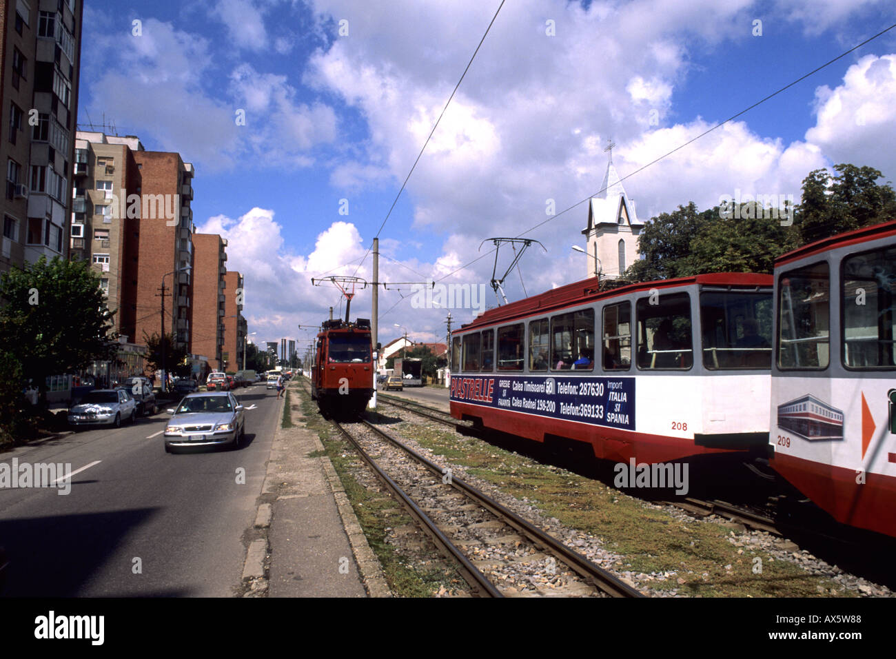Modern Romania Streetcar and traffic in Arad Romania Stock Photo - Alamy