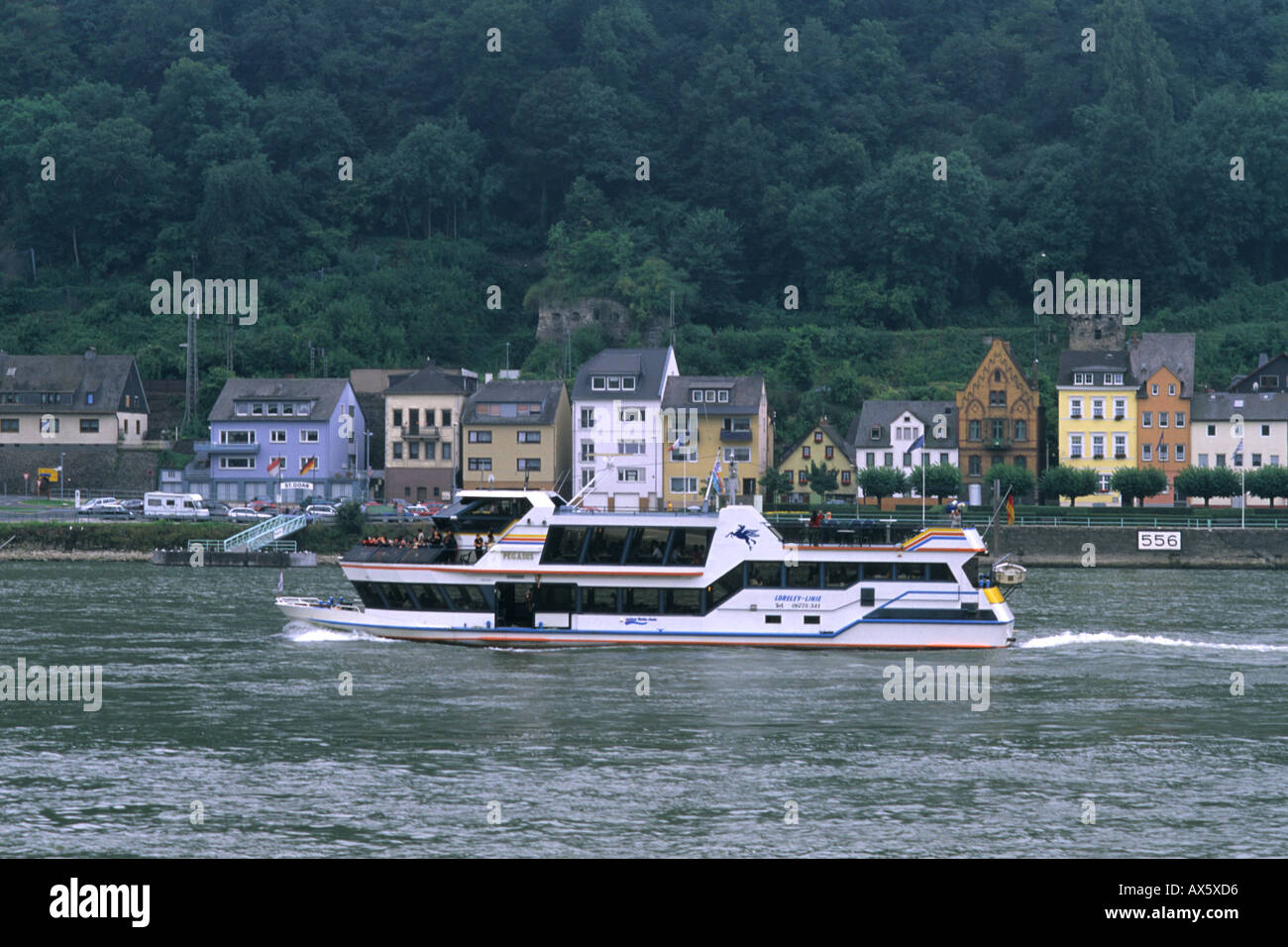 Germany Rudesheim Old Town by Rhine River with River Cruise Stock Photo ...