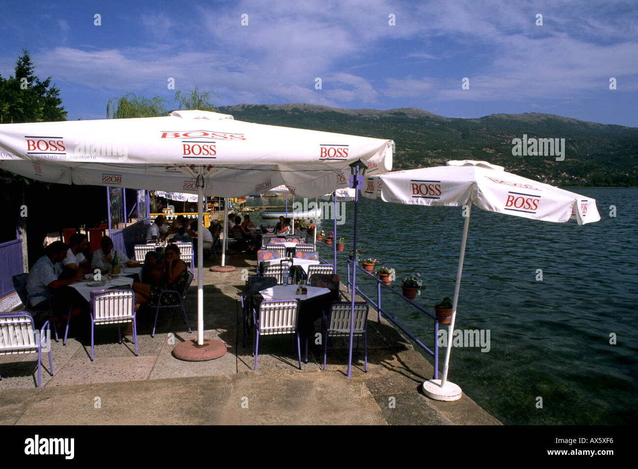 Restaurant on Lake Ohrid in holiday town of Ohrid Macedonia Stock Photo ...