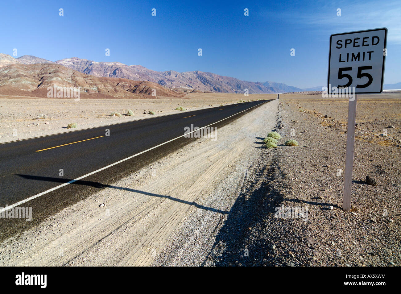 Traffic sign marking a 55-mph speed limit along Highway 178 in Death ...