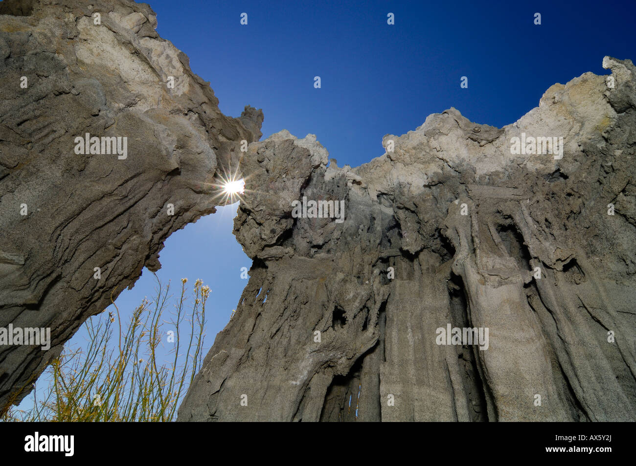 Tuff rock formations, cliffs at the edge of Mono Lake, South Tufa, Lee ...
