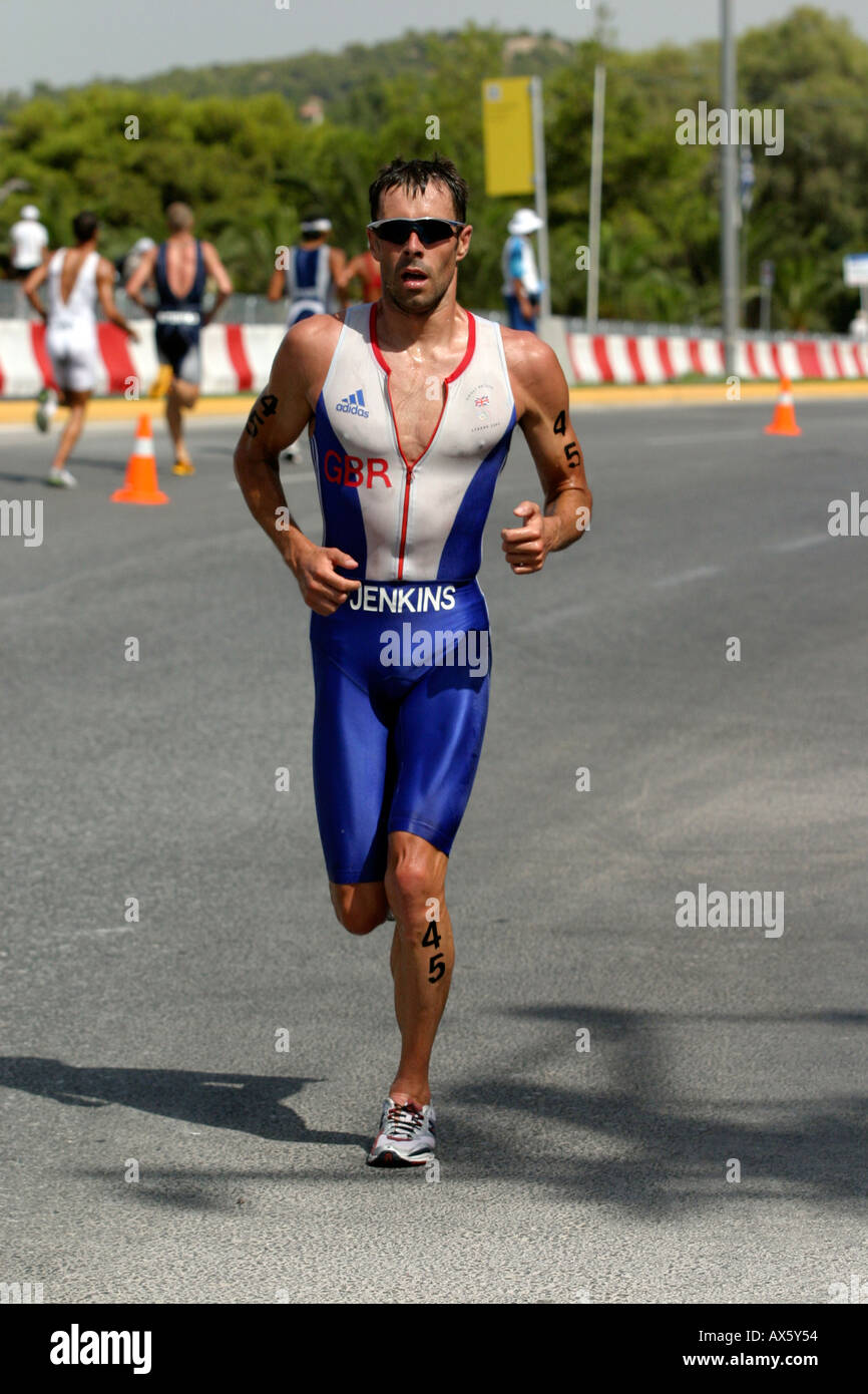 Marc Jenkins GBR out on the run section of the triathlon course along ...