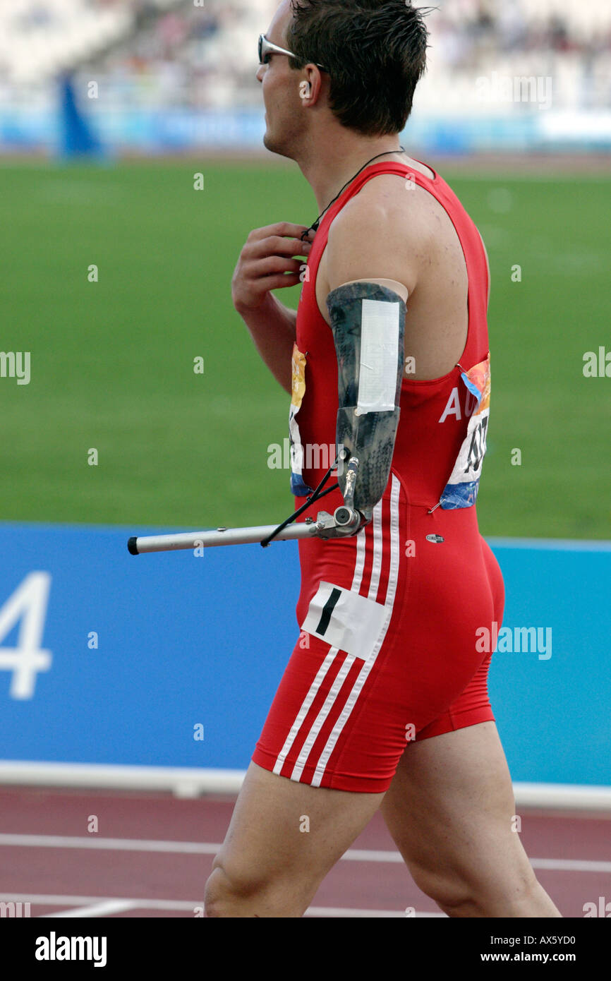 Stefan Gaggl AUT mens T46 100m final detailing of prosthetic arm Athens ...