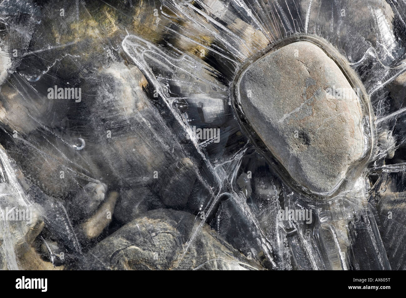 Stone frozen in ice, interesting ice formations Stock Photo - Alamy