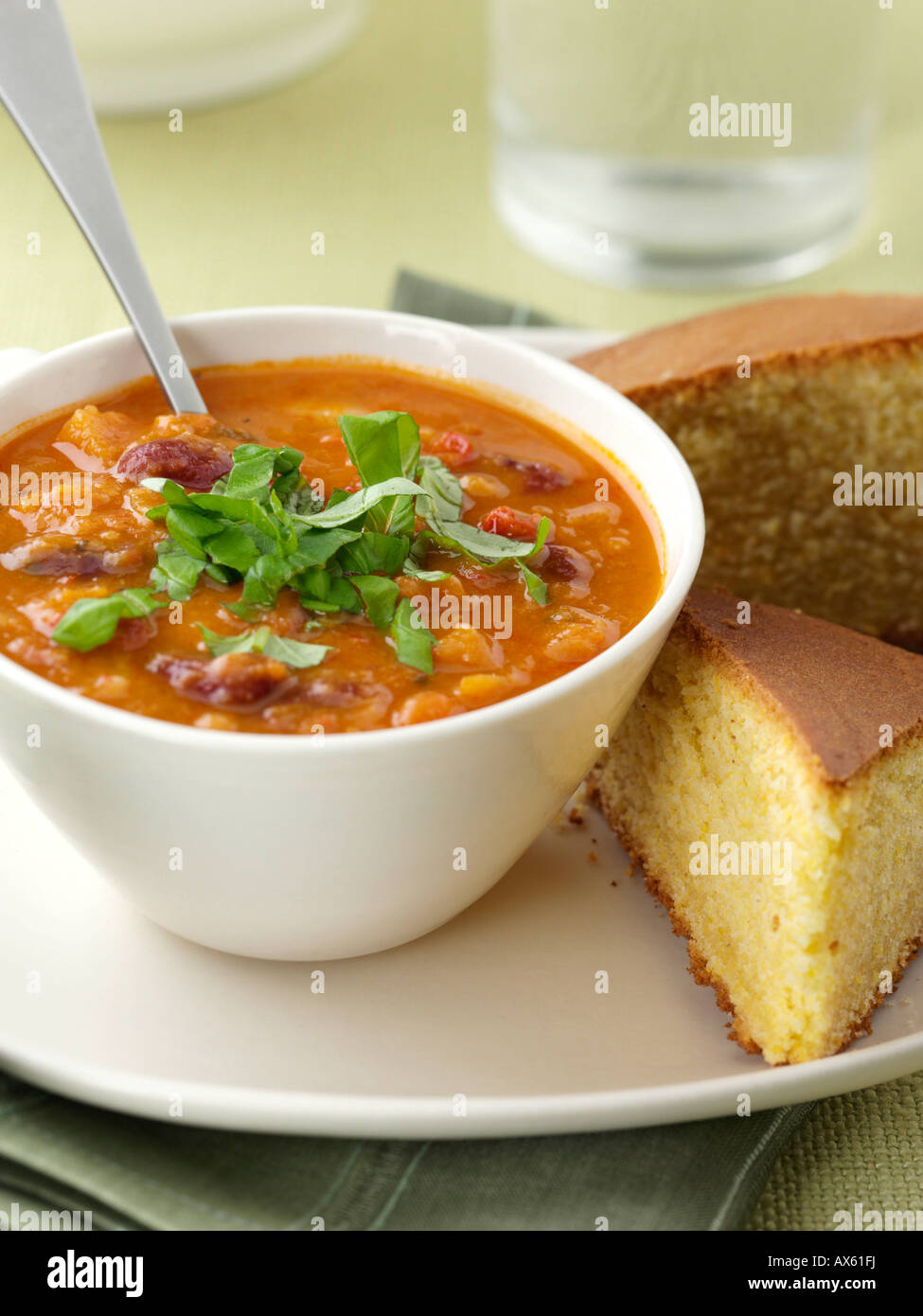 Traditional american cornbread chilli bean soup hi-res stock ...