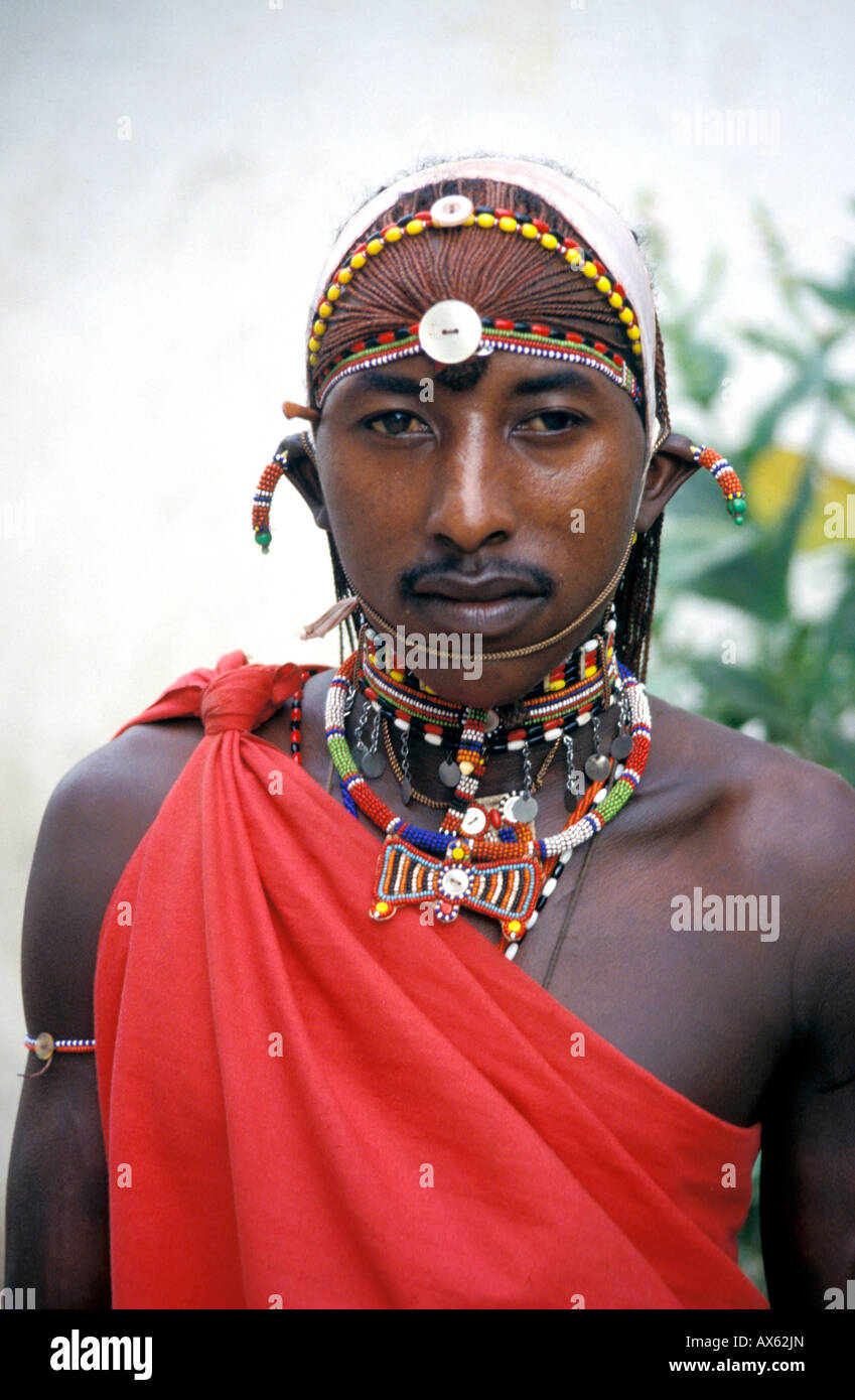 Masai red tradition trunk portrait hi-res stock photography and images ...