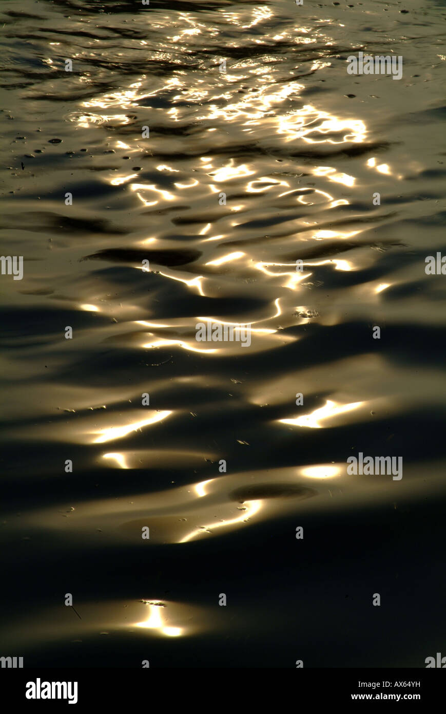 Reflection on water from the light of the setting summer sun on the ...