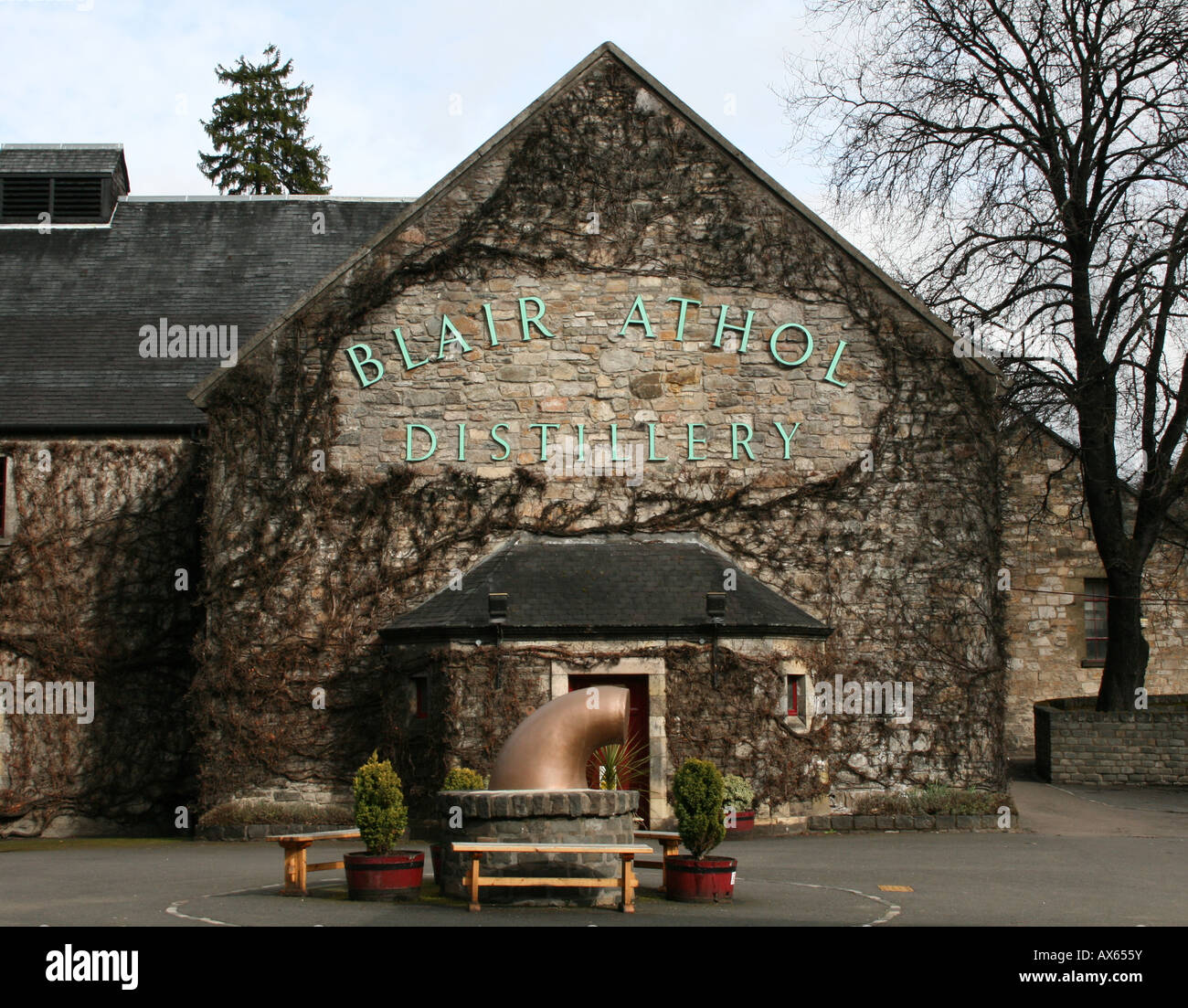 exterior view of Blair Atholl distillery Pitlochry Scottish highlands ...