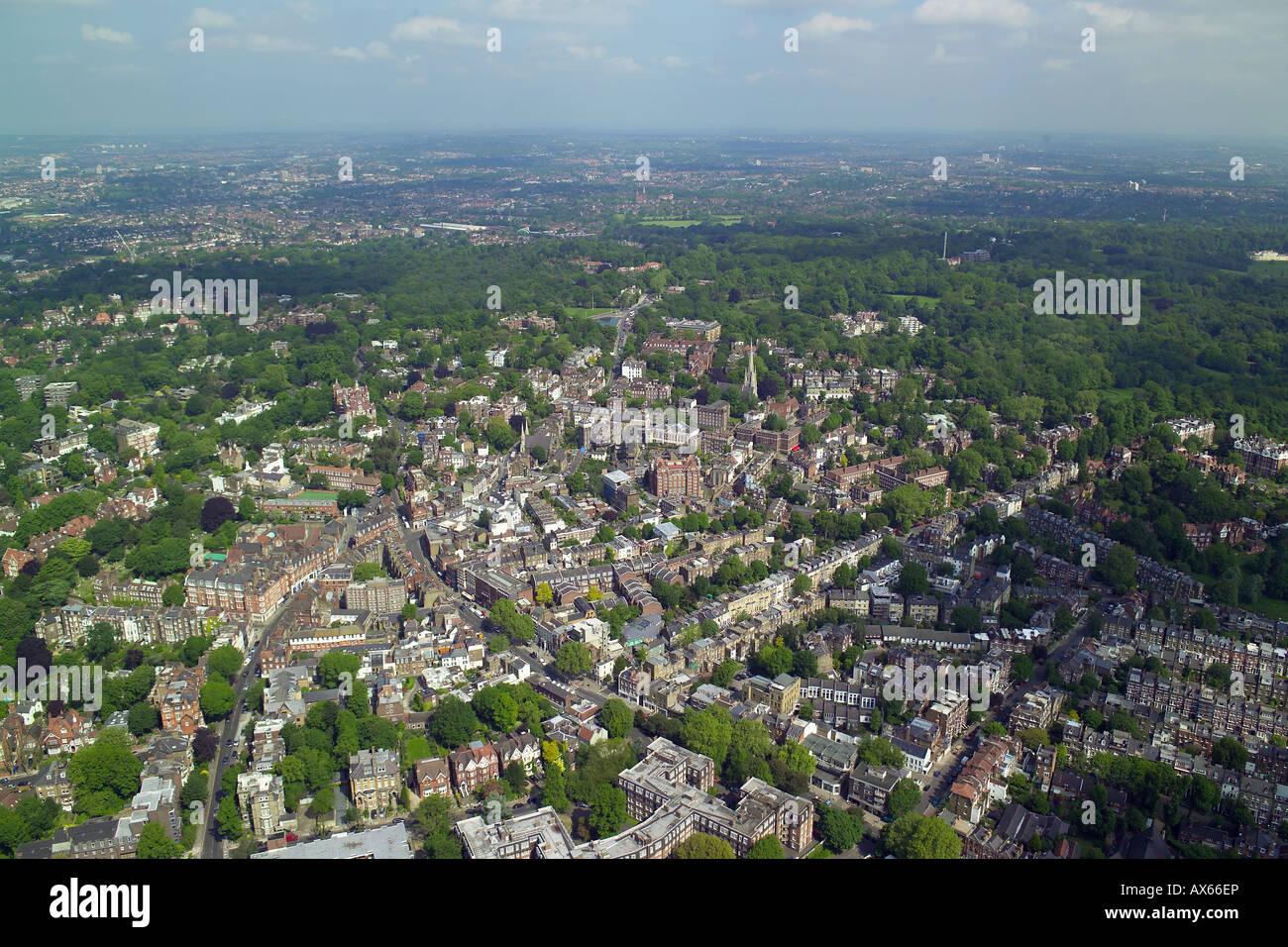 Aerial view of Hampstead with Hampstead Heath in the background Stock ...