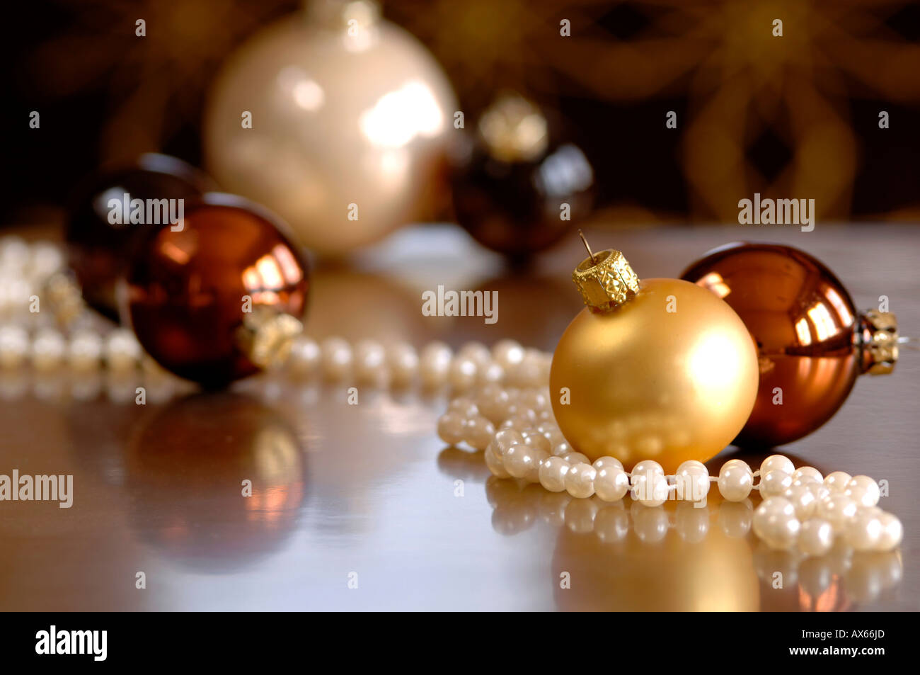 Christmas decoration with pearl string and Christmas baubles Stock ...
