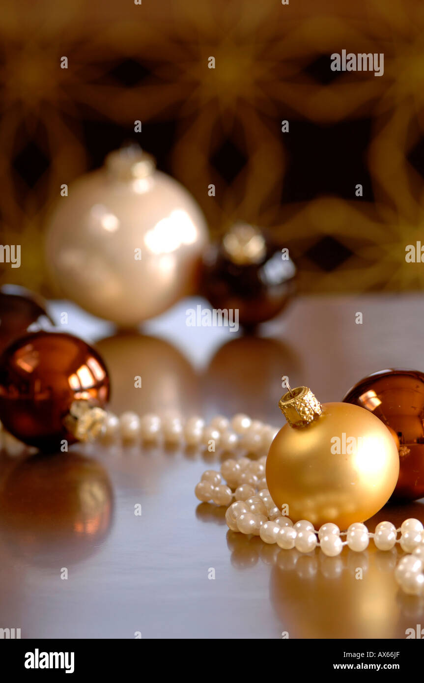 Christmas decoration with pearl string and Christmas baubles Stock ...