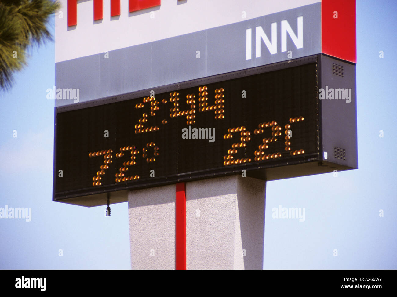 Time and temperature sign with electronic display Stock Photo - Alamy