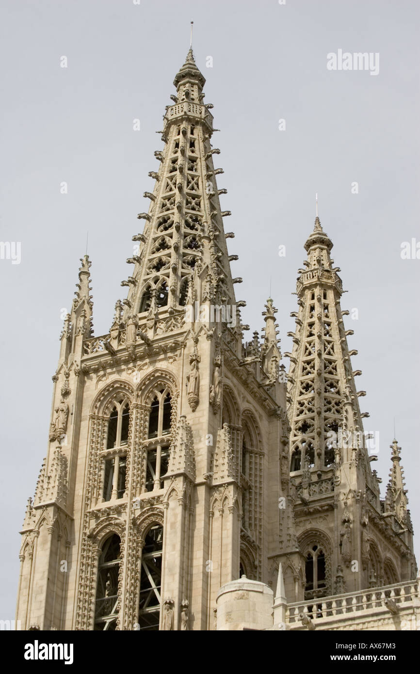 Intricate traceries on stonework of gothic spire of Our Lady of Burgos ...