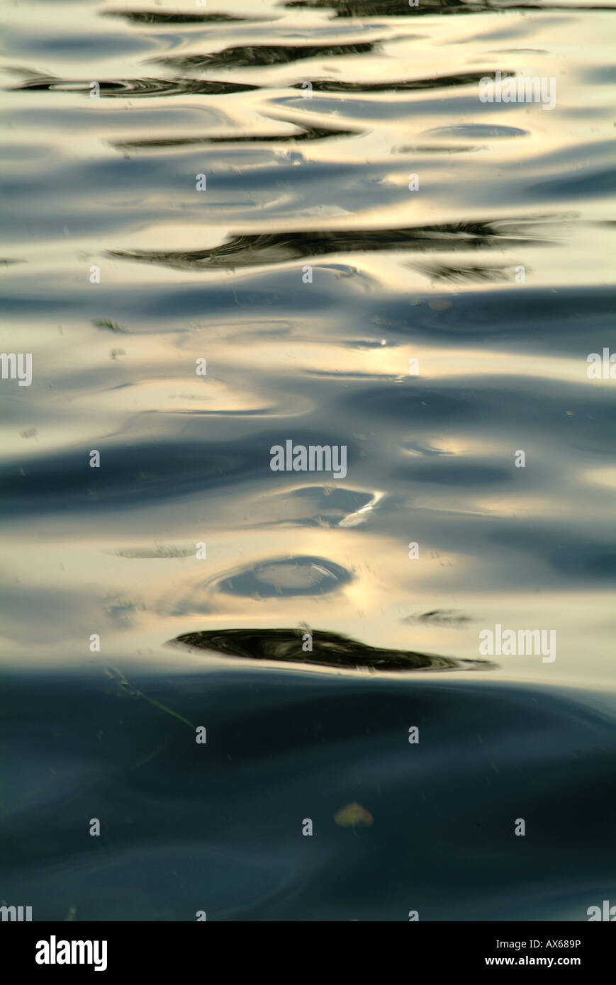 Reflection on water from the light of the setting summer sun on the ...