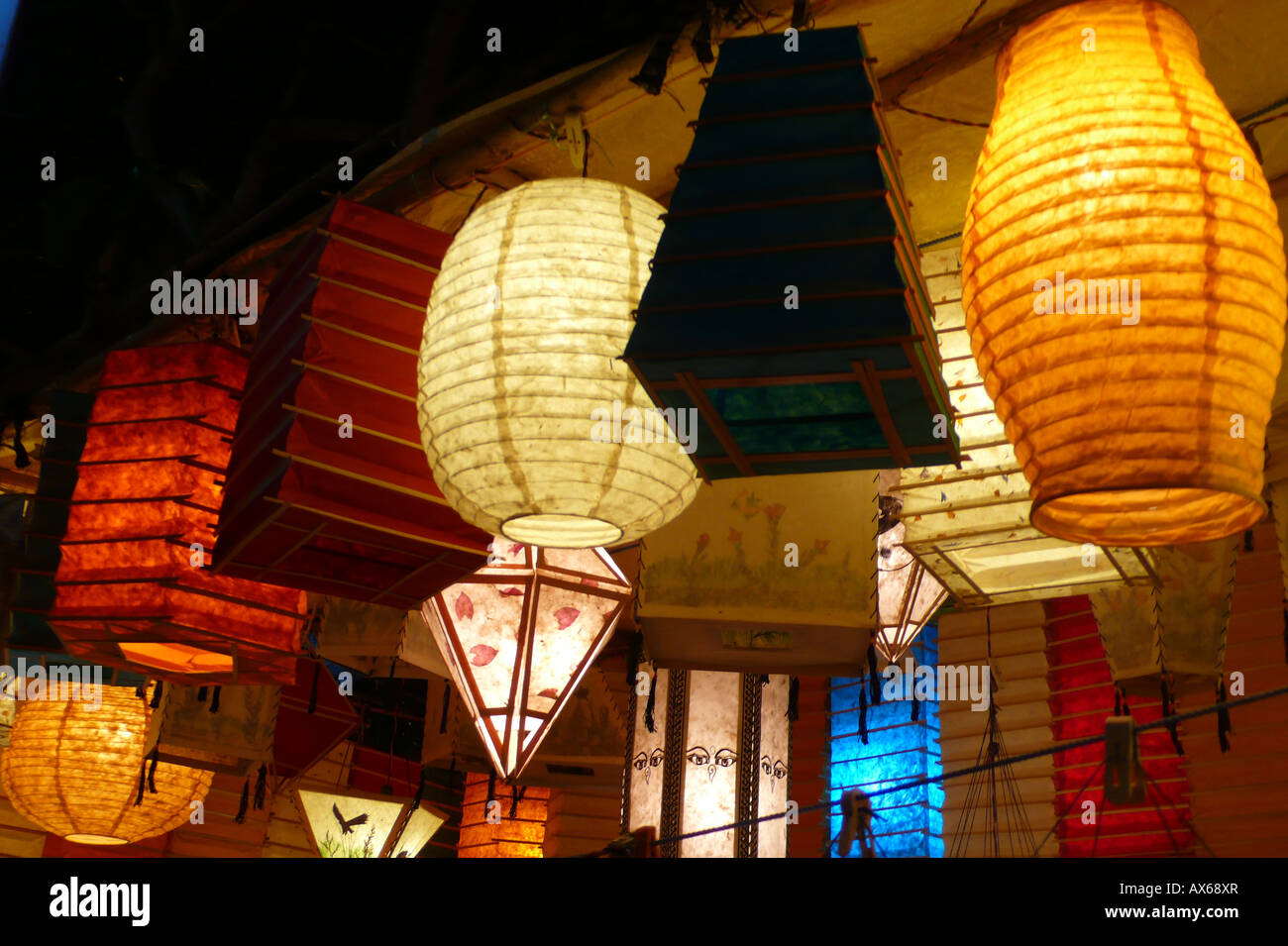Lanterns on sale at Arpora night market near Anjuna, Goa, India Stock ...