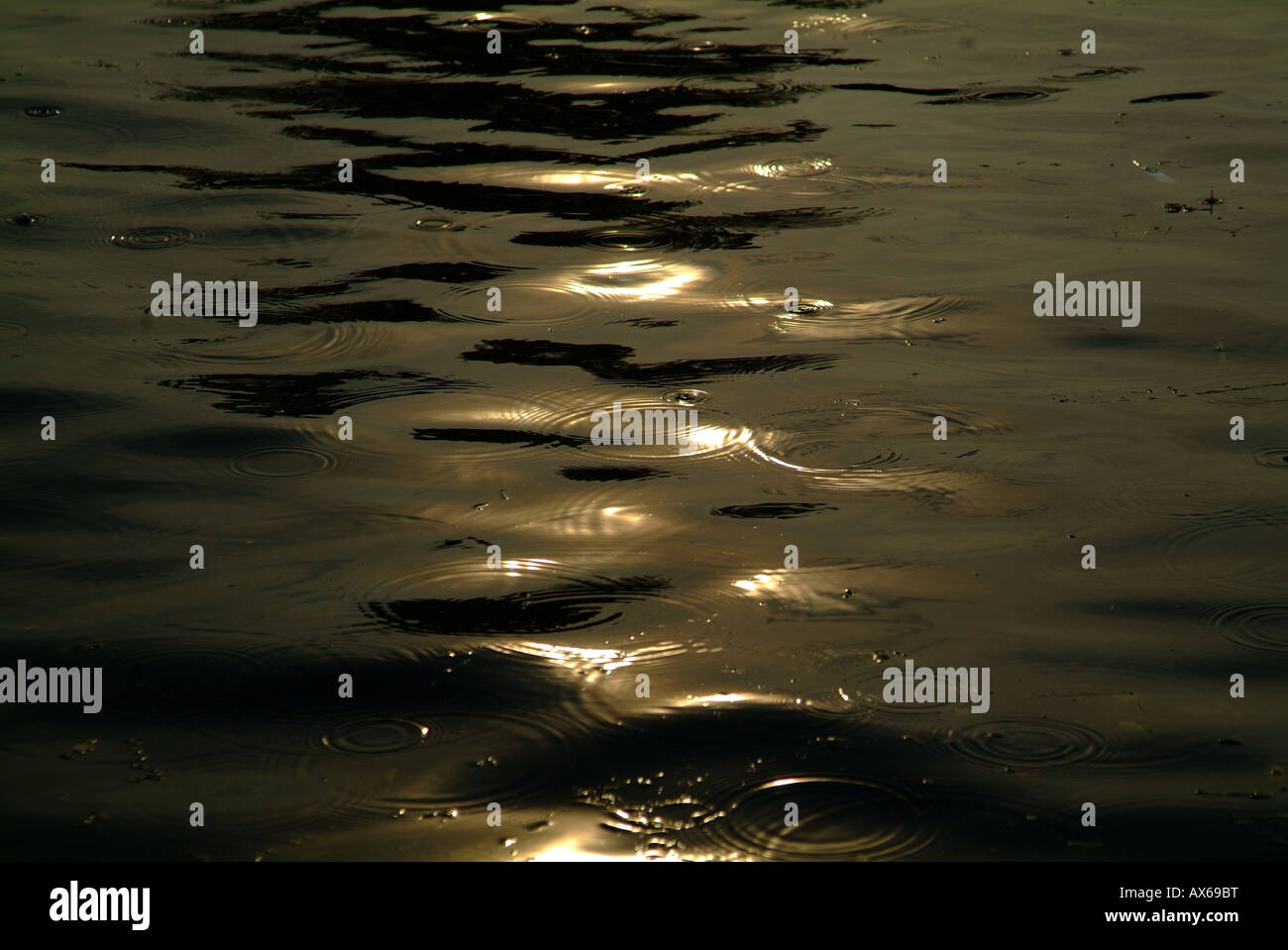 Reflection on water from the light of the setting summer sun on the ...