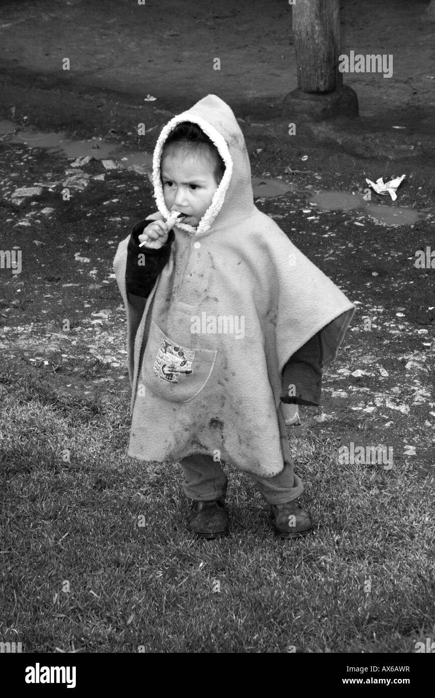 little child dressed with the typical colombian poncho, "ruana", Paipa ...