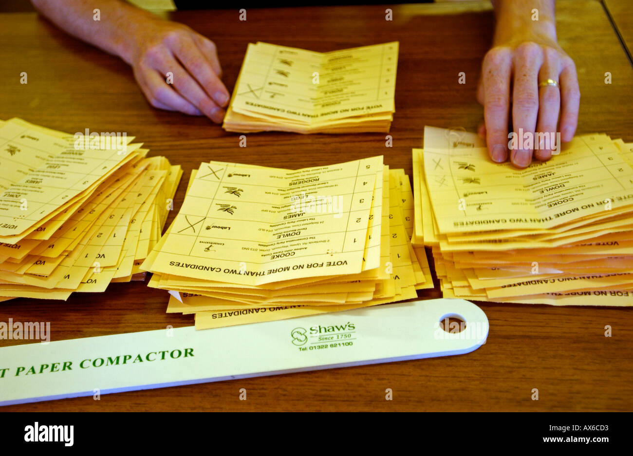 Counting of ballot papers during a political election in Britain UK ...