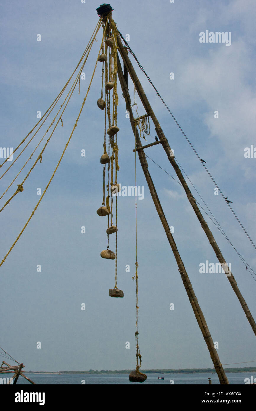 Stones Counterbalance a Chinese Fishing Nets in Cochin India Stock ...