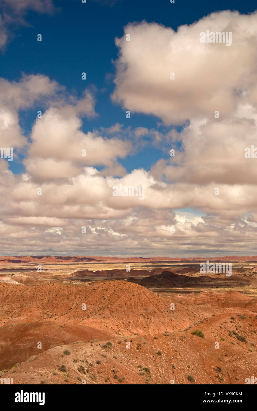 vertical landscape and cloudy skyscape of painted desert arizona Stock ...