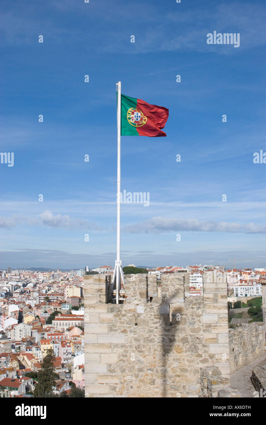 Portugal flag Lisbon Castle Stock Photo - Alamy