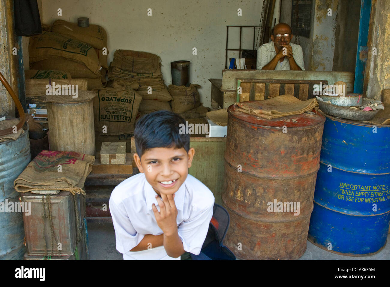 Indian Boy and Merchant in his Shop in Jew Town Mattancherry Cochin ...