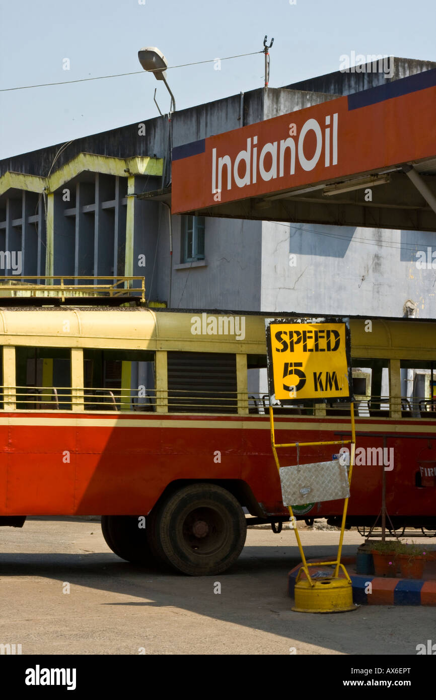 Bus at an Indian Oil Petrol Station in Cochin India Stock Photo - Alamy
