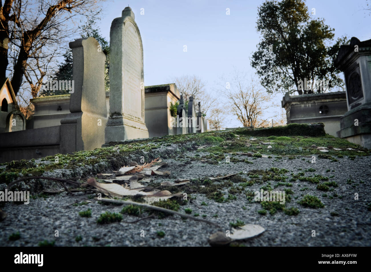 Old tombstones in a cemetery Horizontal shot Stock Photo - Alamy